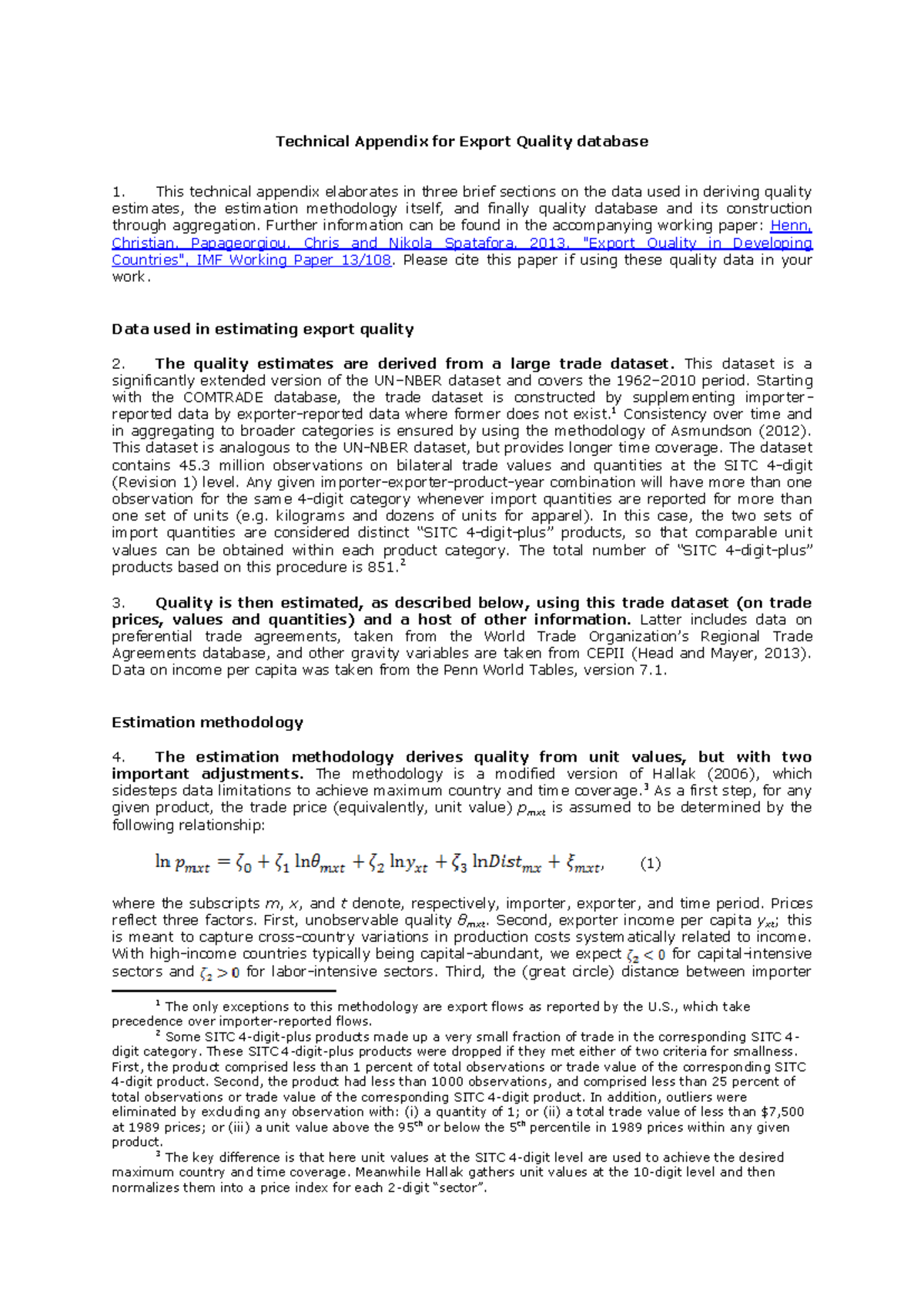 IMF Technical Appendix for Export Quality database - Technical Appendix ...