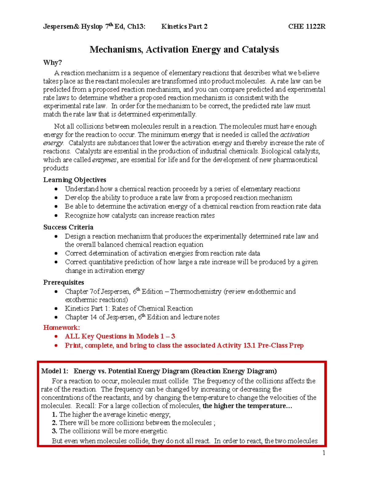 Recitation JH7th 13 Kinetics Part II - Mechanisms, Activation Energy ...