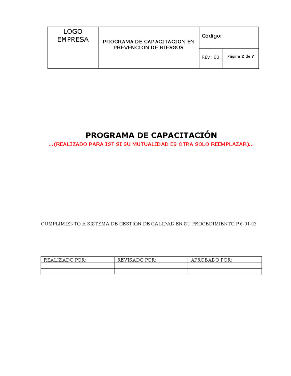 Modelo programa anual de capacitaciones capacitacion - EMPRESA PROGRAMA DE CAPACITACION EN - Studocu