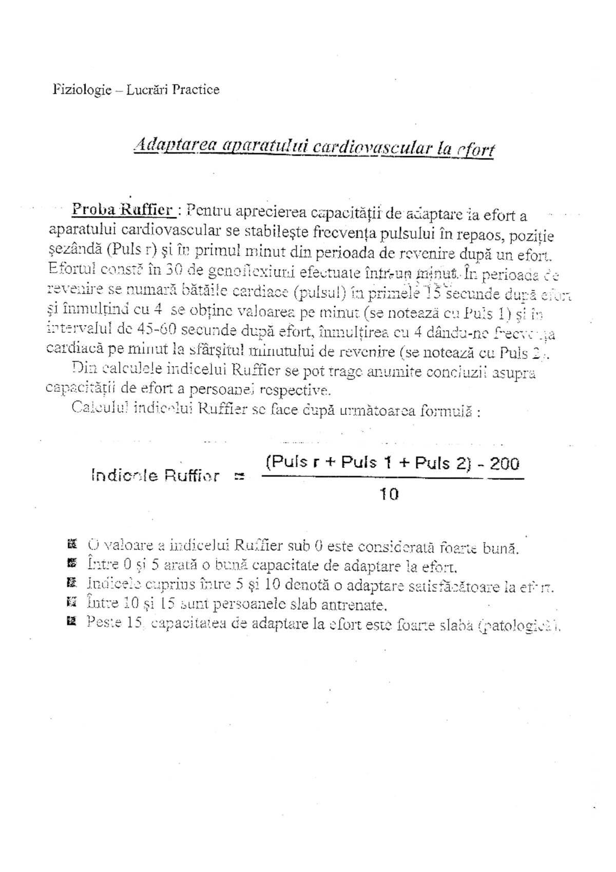 Proba Ruffier masurarea PA - Fiziologie - Studocu