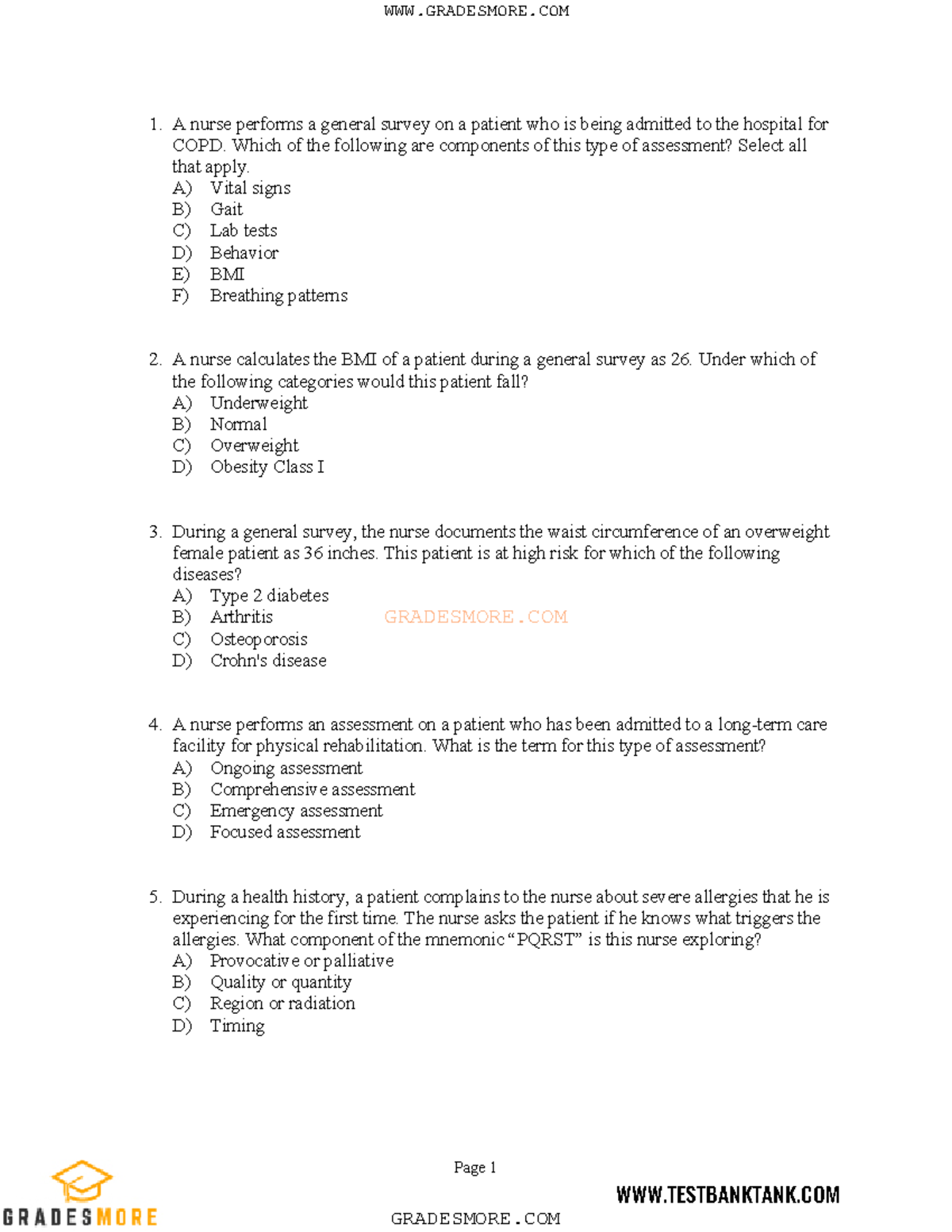 Chapter 3 Health Assessment G R A D E S M O R E C O M Page 1 A