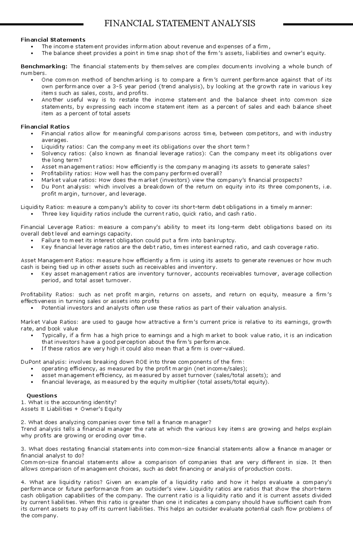 Financial Statements analysis - Financial Statements The income ...