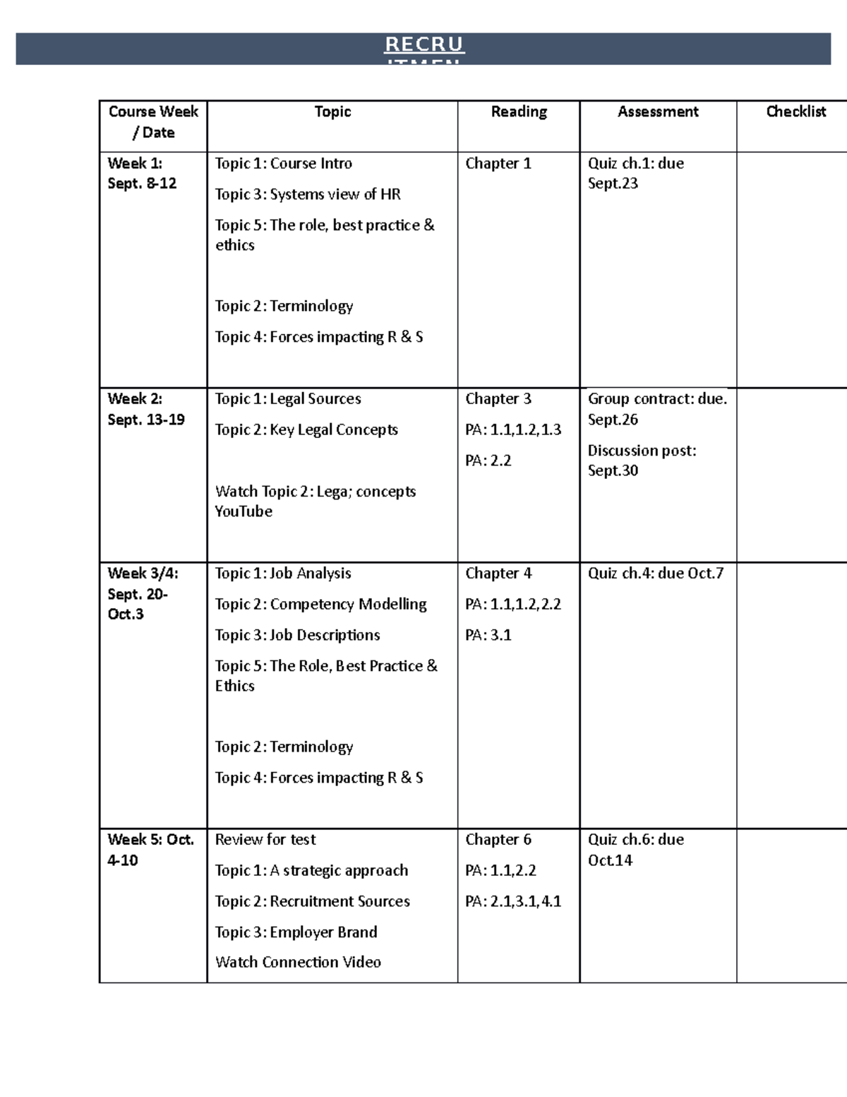 Schedule for the time - HLSC 4P30 - Brocku - Studocu