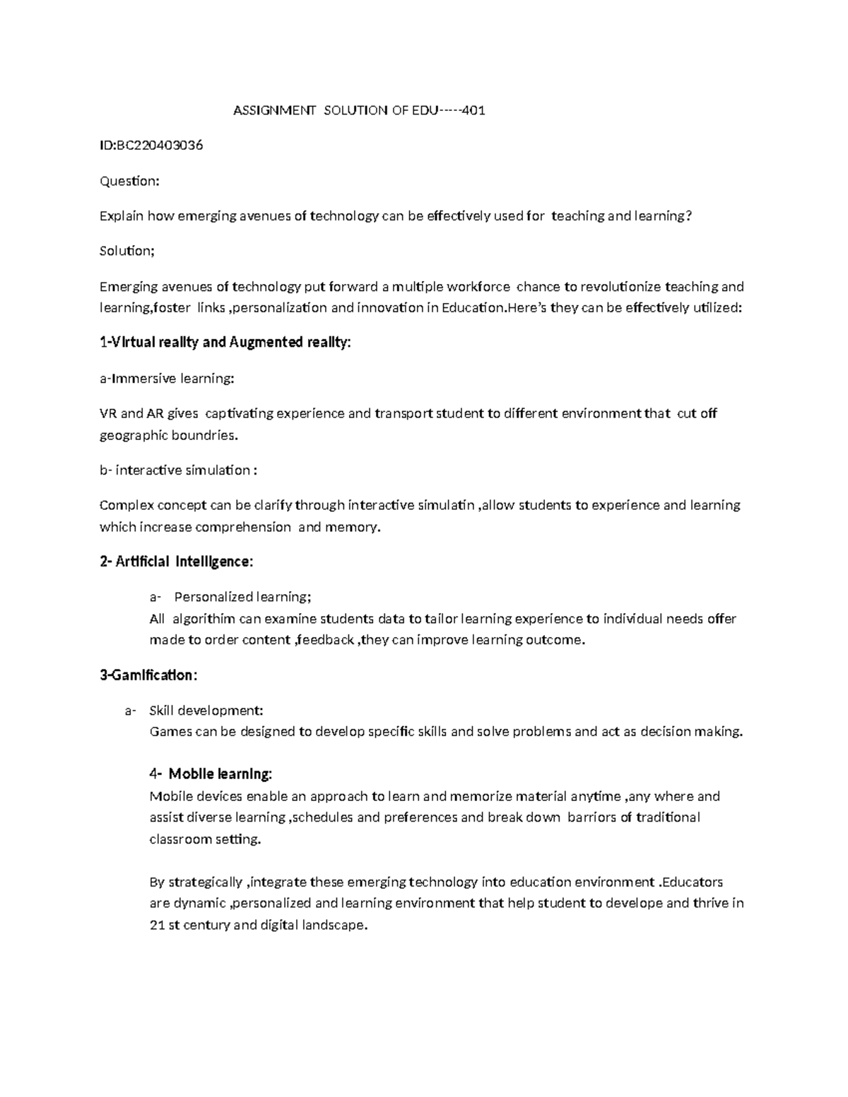 Assignment Solution Of Edu 401 Assignment Solution Of Edu Idbc Question Explain How 