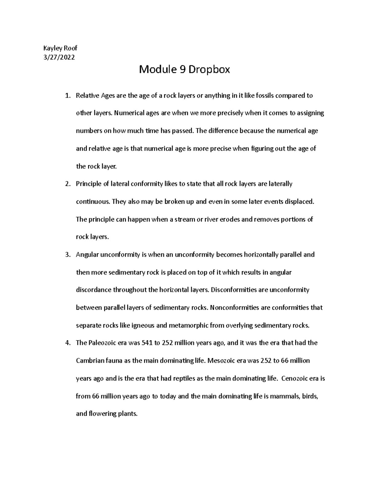 Module 9 Dropbox - Work we did in class - Kayley Roof3/27/ Module 9 Dropbox Relative Ages are ...