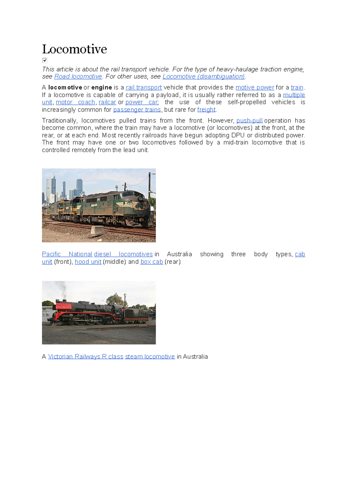 History of locomotive - lecture - Locomotive This article is about the ...