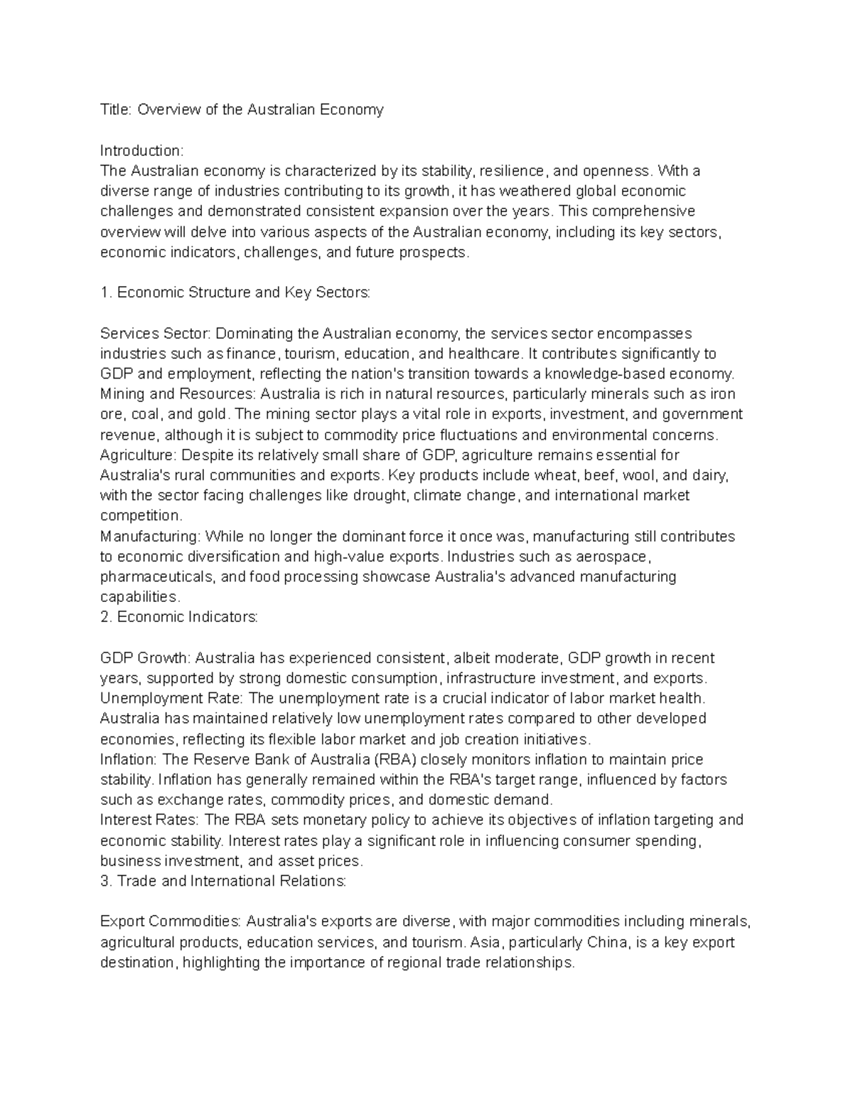 Australian Economy - With a diverse range of industries contributing to ...