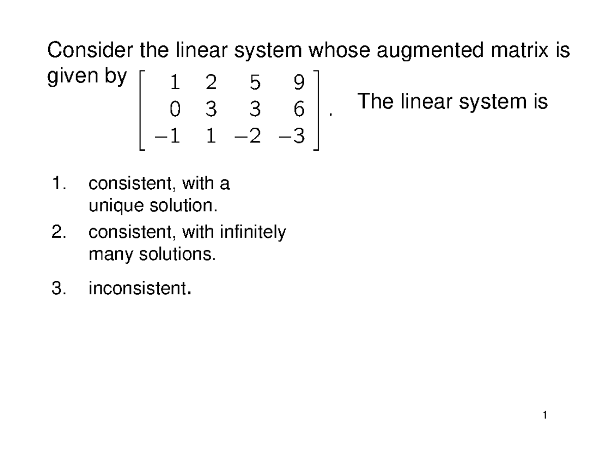 Math290Lecture 2 - Lecture notes 40 - Consider the linear system whose ...