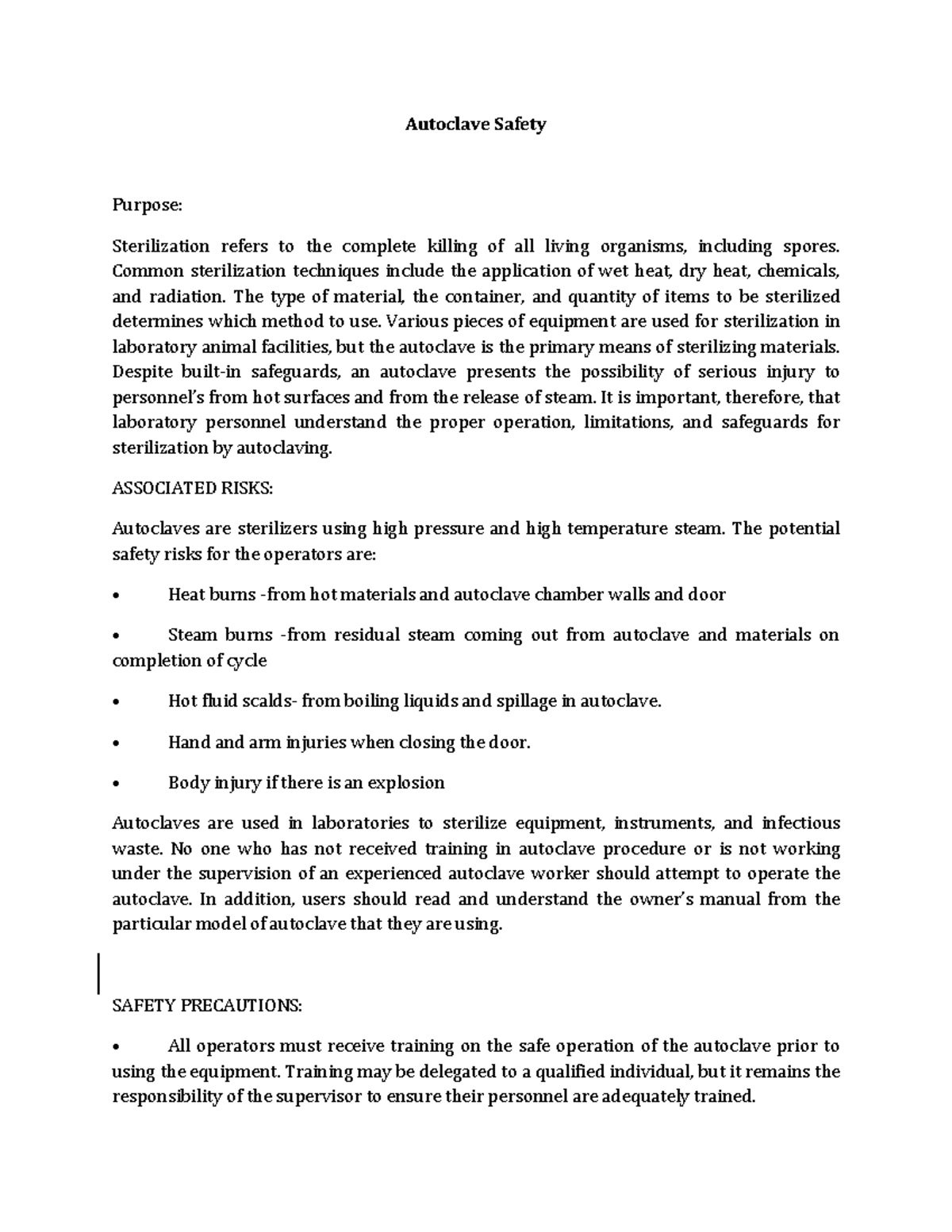 Autoclave Safety 0 - Lecture notes - Autoclave Safety Purpose ...