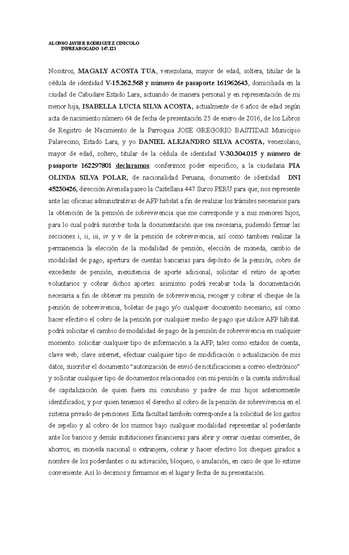 Poder leidy - ALONSO JAVIER RODRIGUEZ CINICOLOINPREABOGADO 147 ...