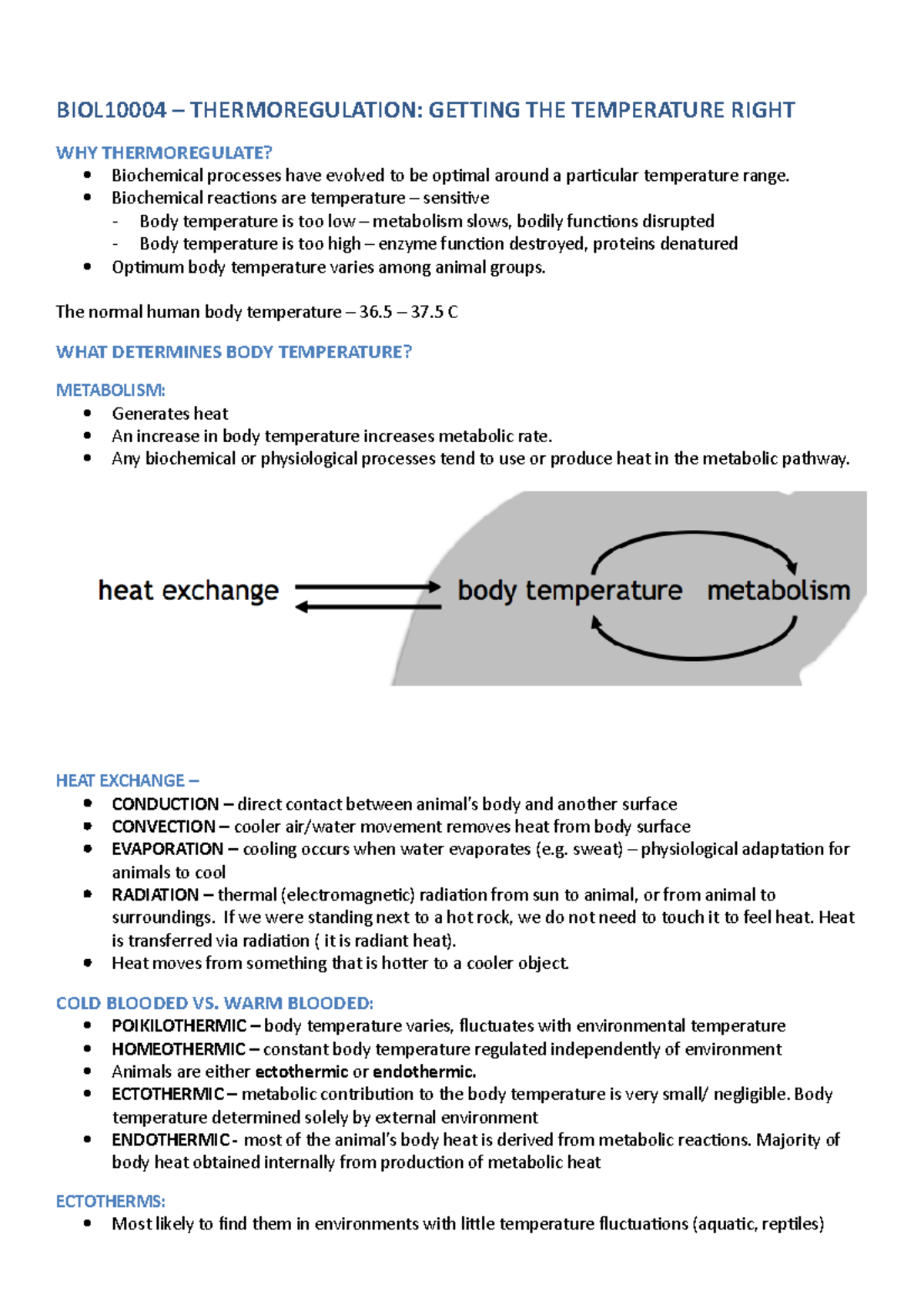 Lecture 20 - Thermoregulation - THERMOREGULATION: GETTING THE ...