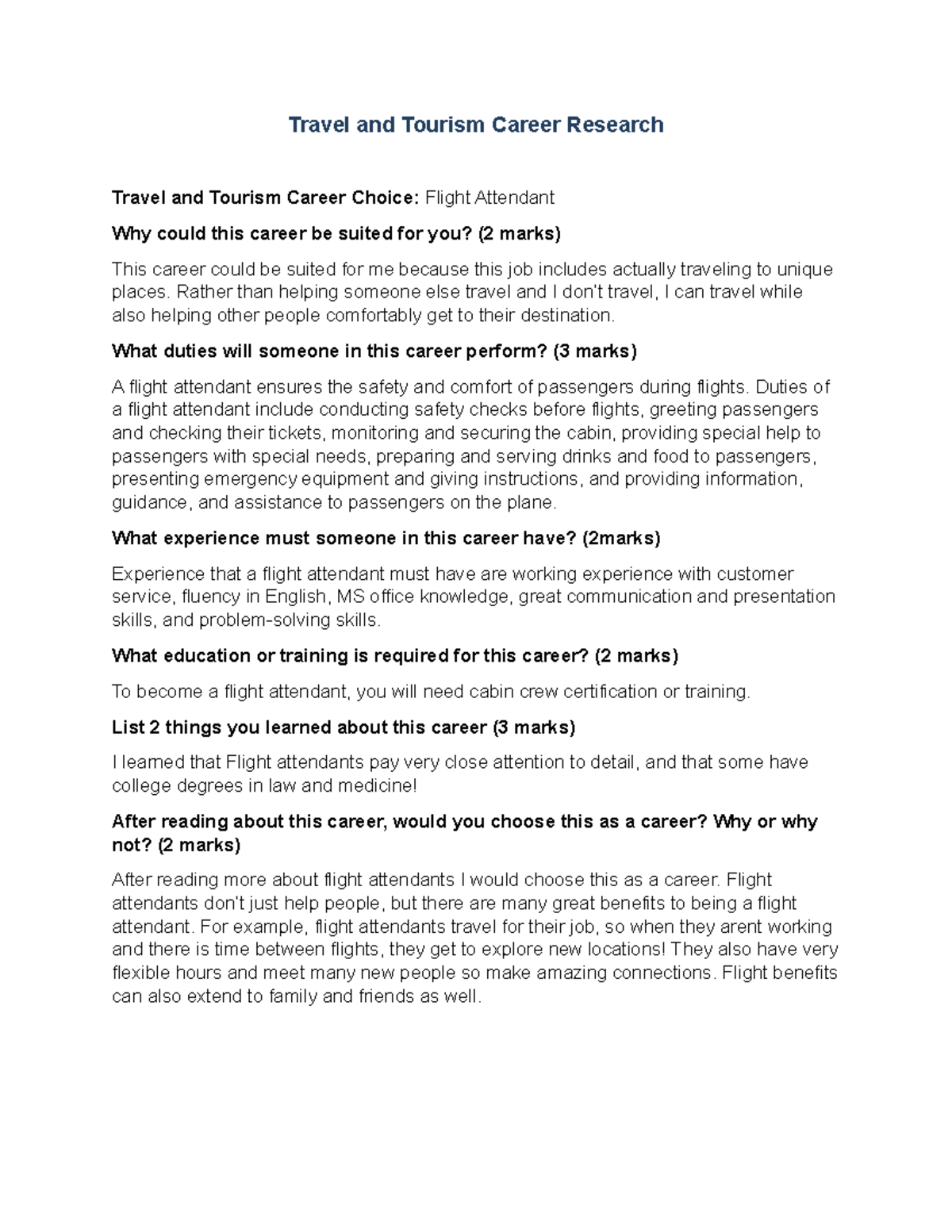 Travel and Tourism Career Research - Flight Attendant - Travel and ...