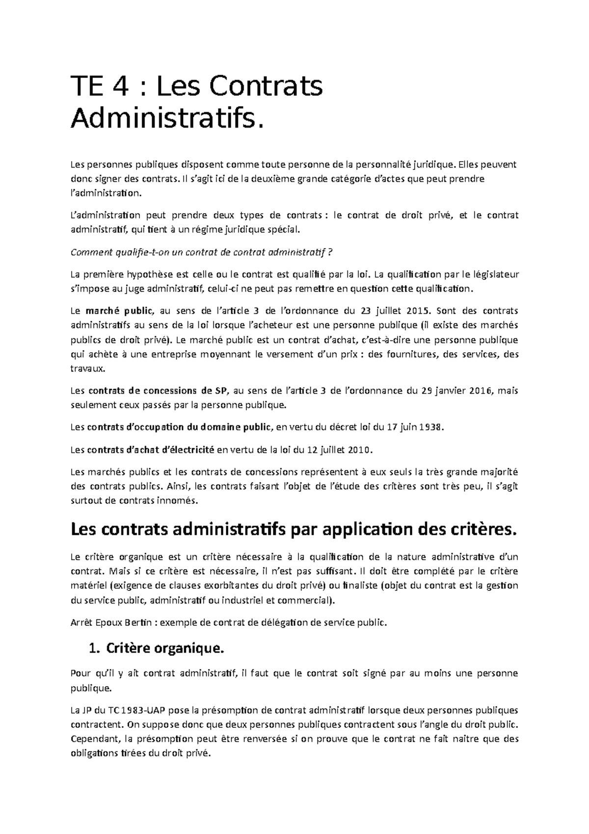 TE 4 Admin - TE 4 : Les Contrats Administratifs. Les personnes ...