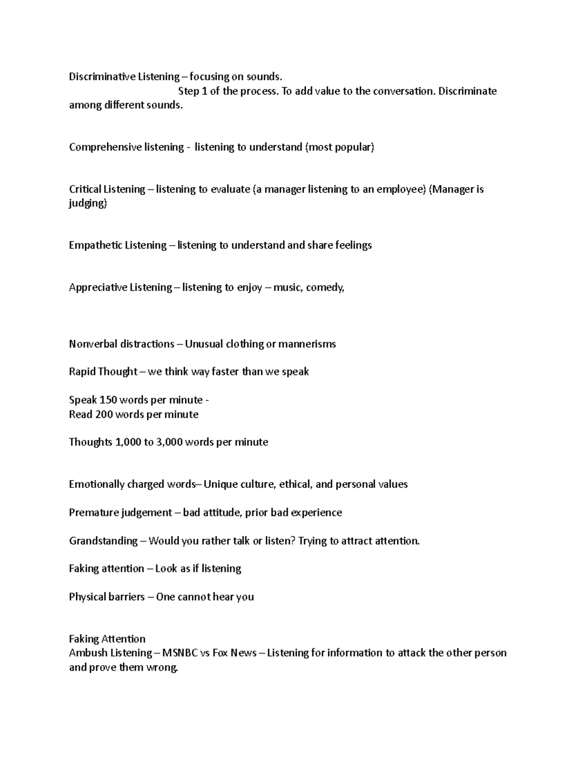 Ba 200 - Notes from the class. - Discriminative Listening – focusing on ...