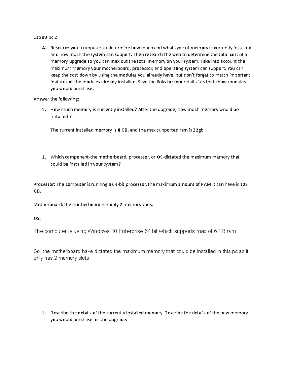 Lab 3 Pc 2 Lab 3 Pt 2 Assignment Solution Lab 3 Pc 2 A Research Your Computer To Determine