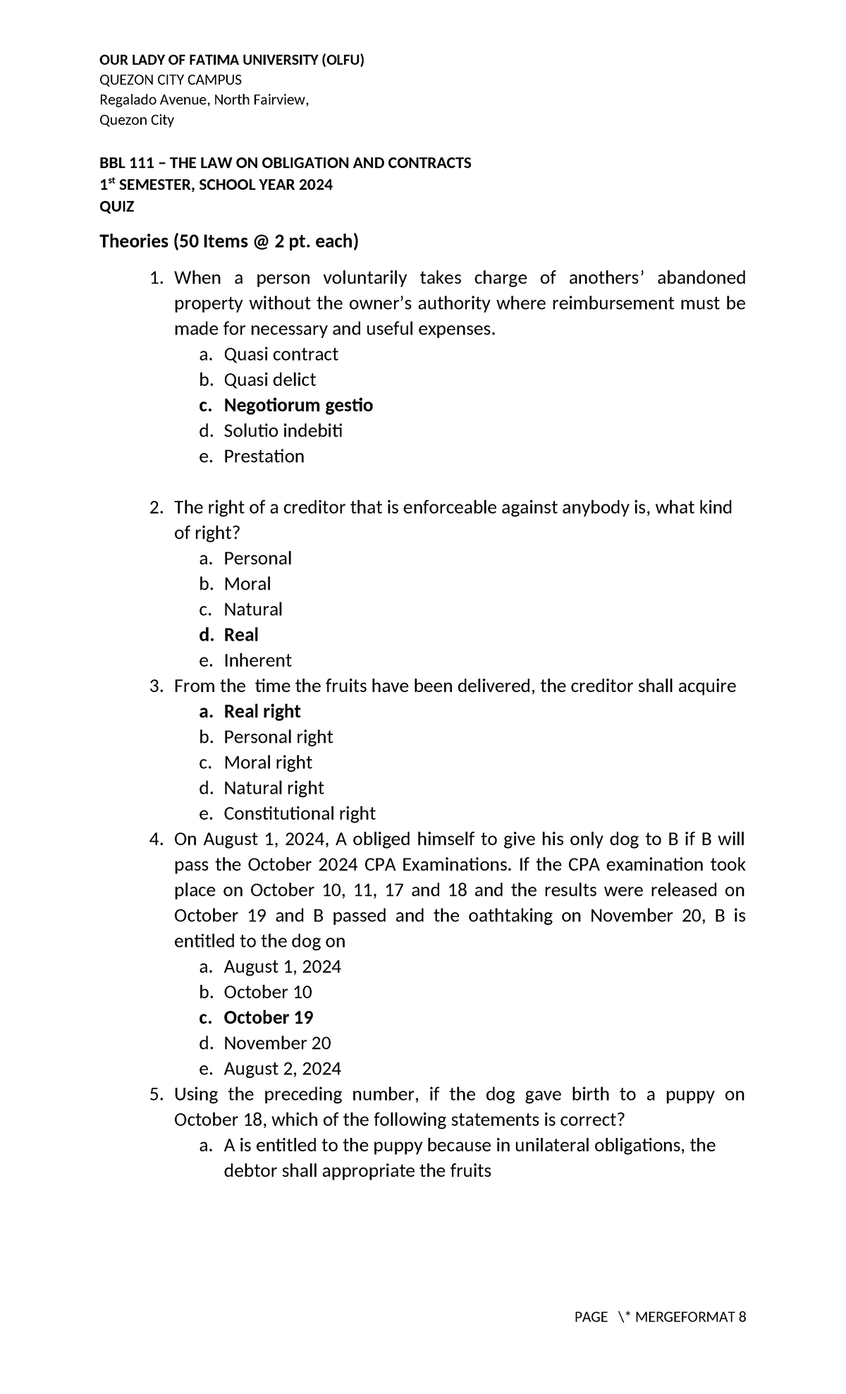 Obli - Reviewer - OUR LADY OF FATIMA UNIVERSITY (OLFU) QUEZON CITY ...