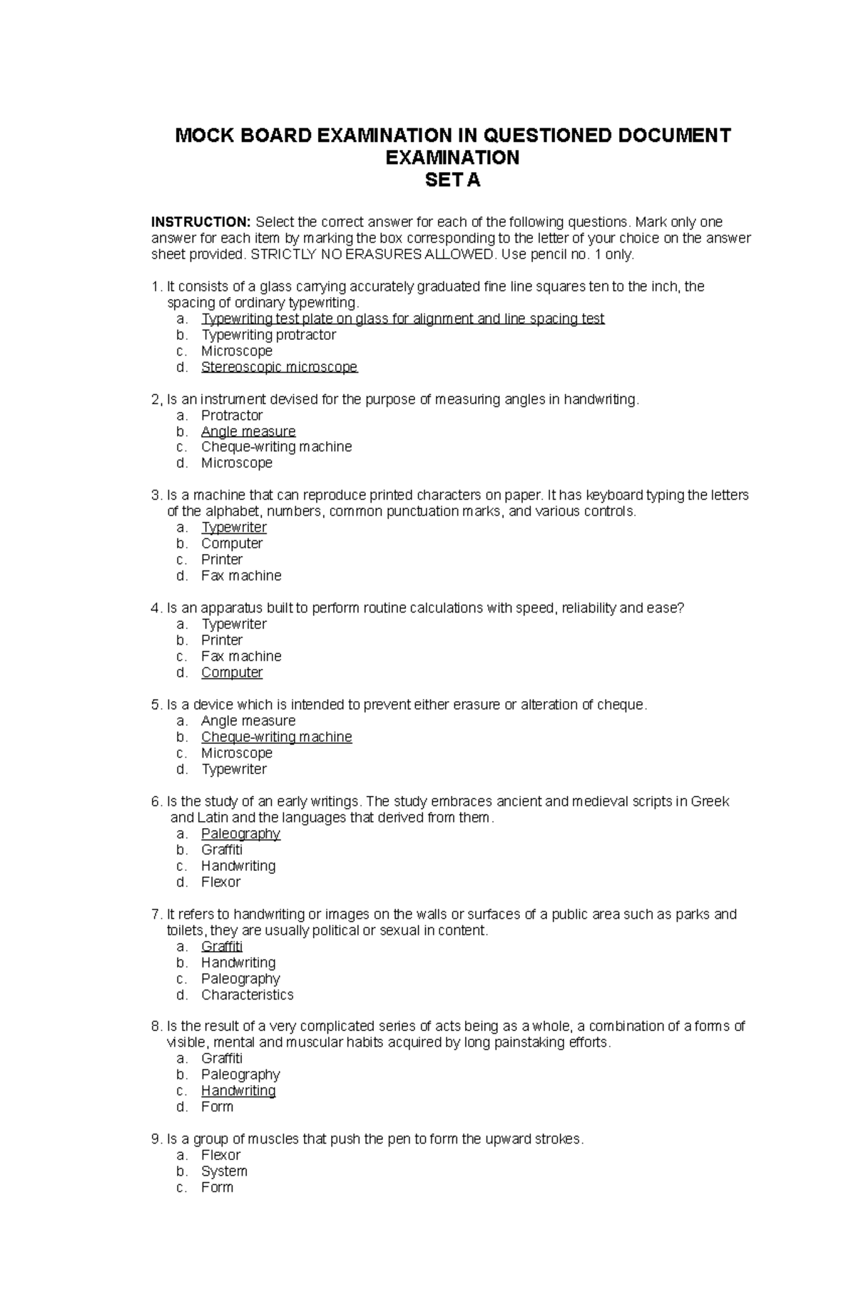 434506239 Questioned Document WITH Answer - MOCK BOARD EXAMINATION IN ...