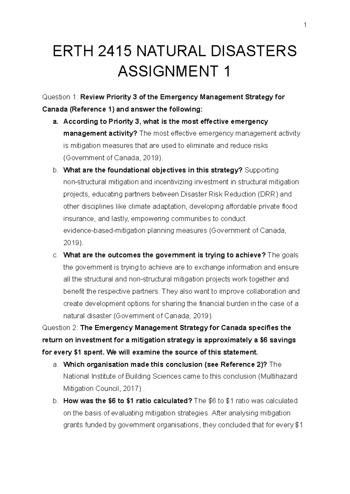 ERTH2415 Assignment 1 - ERTH 2415 NATURAL DISASTERS ASSIGNMENT 1 ...