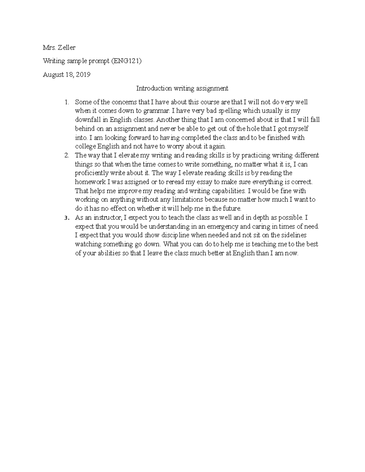 Sam Graver Eng121 assignment - Mrs. Zeller Writing sample prompt ...