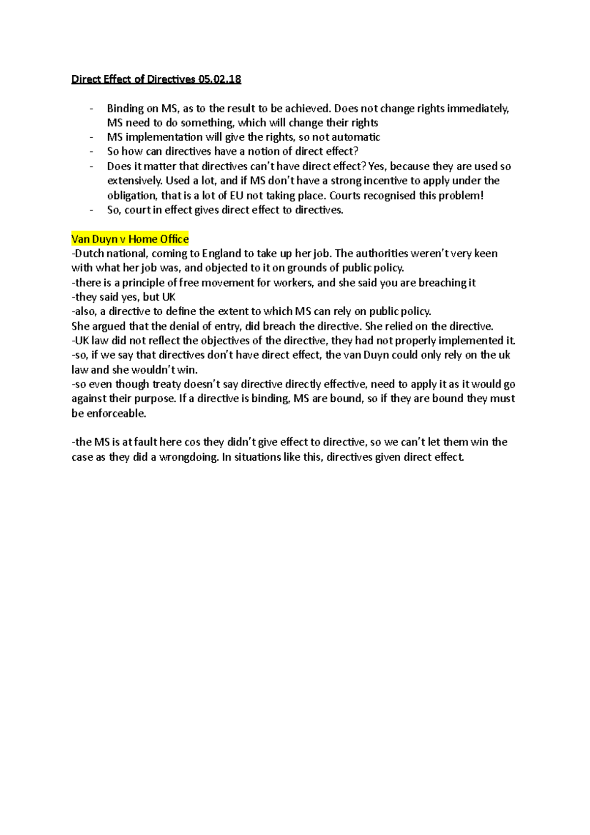 Direct Effect of Directives - Binding on MS, as to the result to be ...