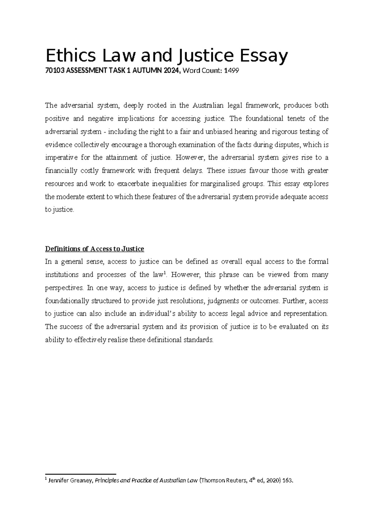 Ethics Essay - Ethics Law and Justice Essay 70103 ASSESSMENT TASK 1 ...