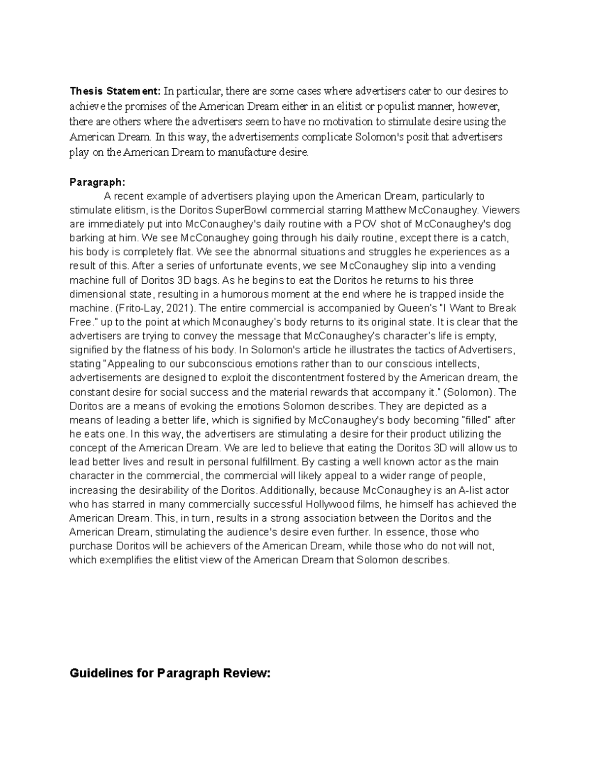 English Composition 2 - Professor Chichester - Paragraphing - Thesis ...