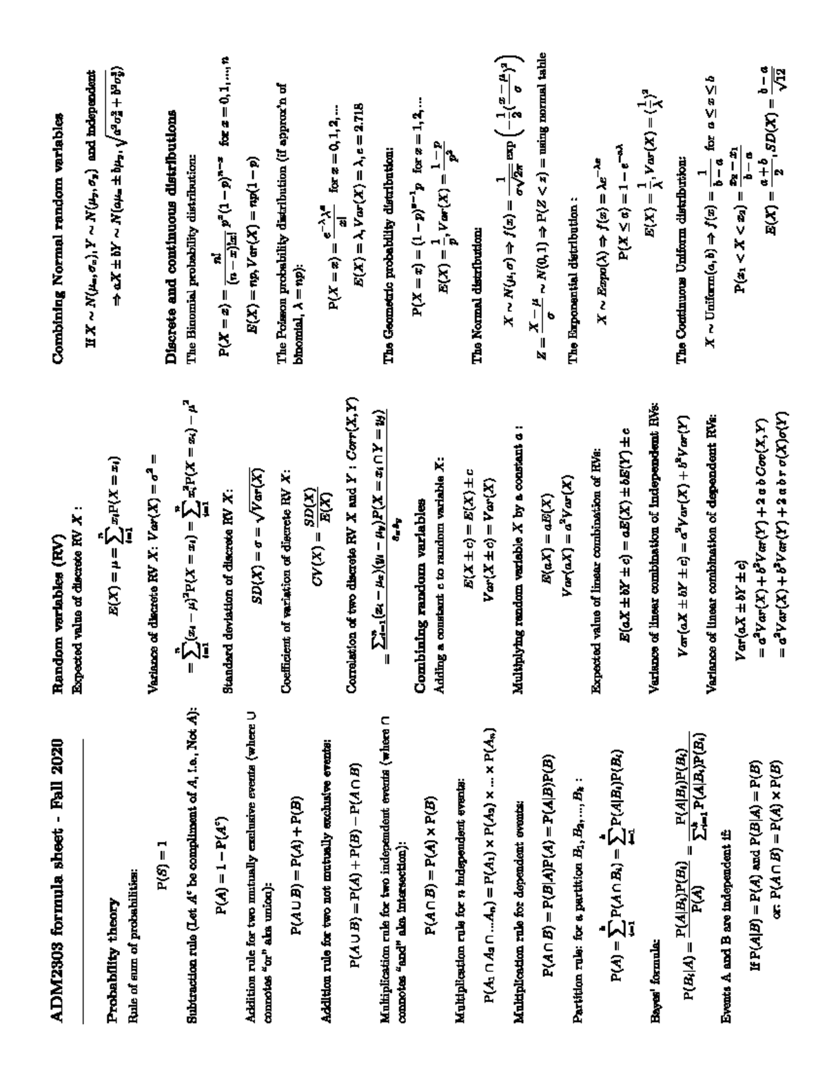 Formula Sheet ADM2303 Studocu