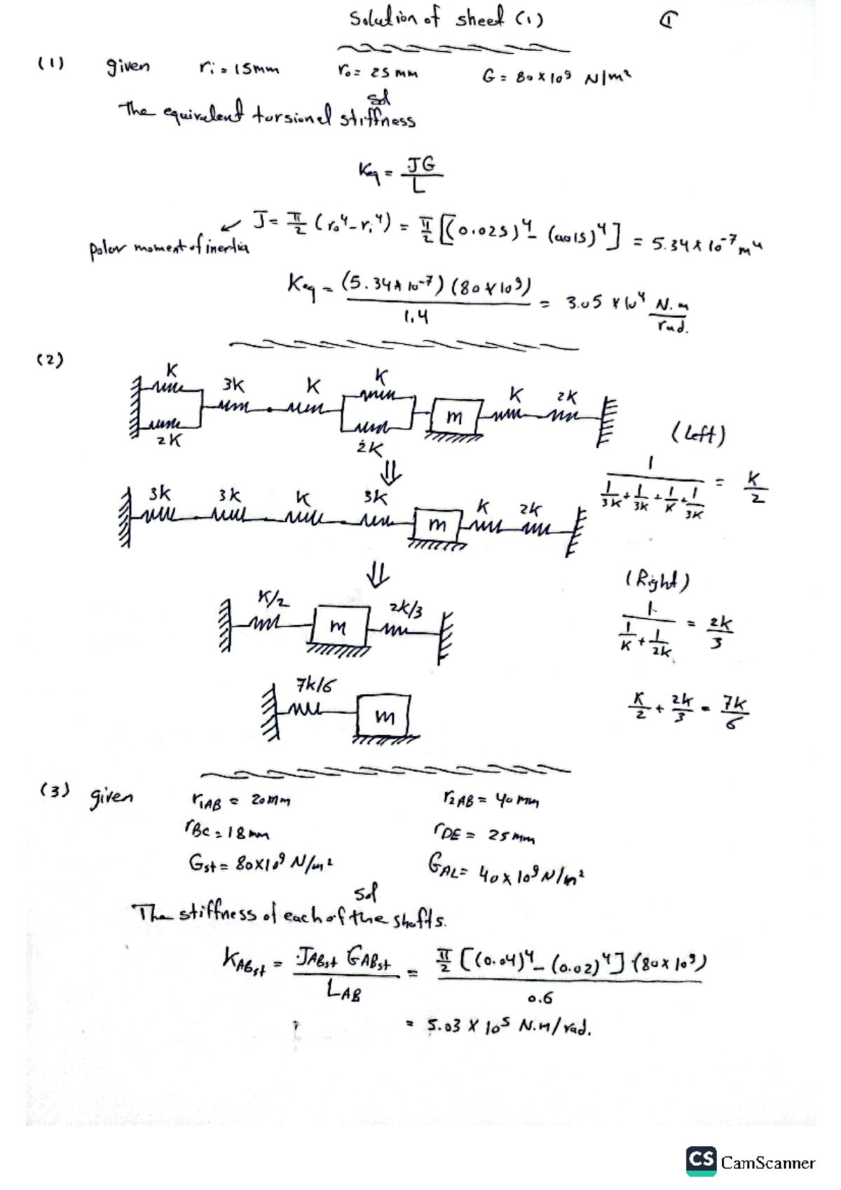 Solution of sheet 1 - Mechanical Vibration - Studocu