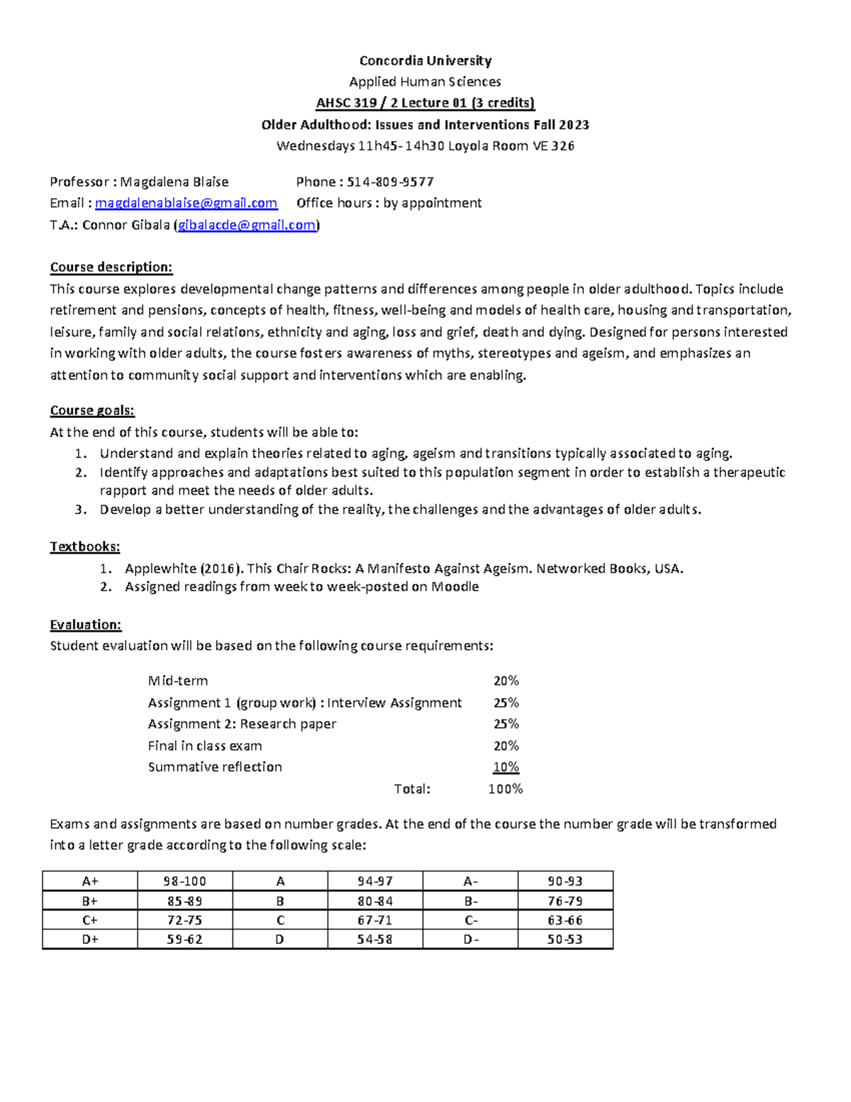 AHSC 319 outline fall 2023 - Concordia University Applied Human ...