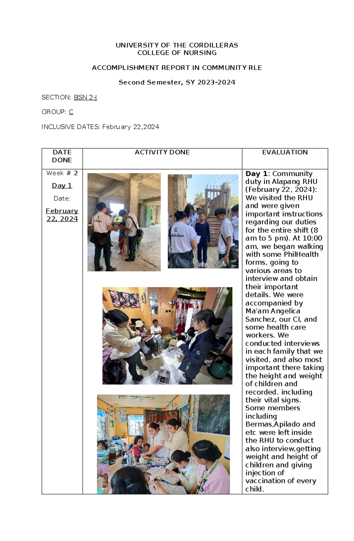 Accomplishment report week 2 - UNIVERSITY OF THE CORDILLERAS COLLEGE OF ...