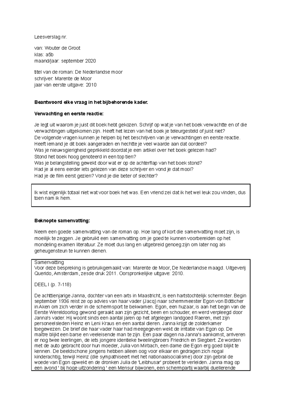 Nederlandse maagd boekverslag - Leesverslag nr. van: Wouter de Groot ...