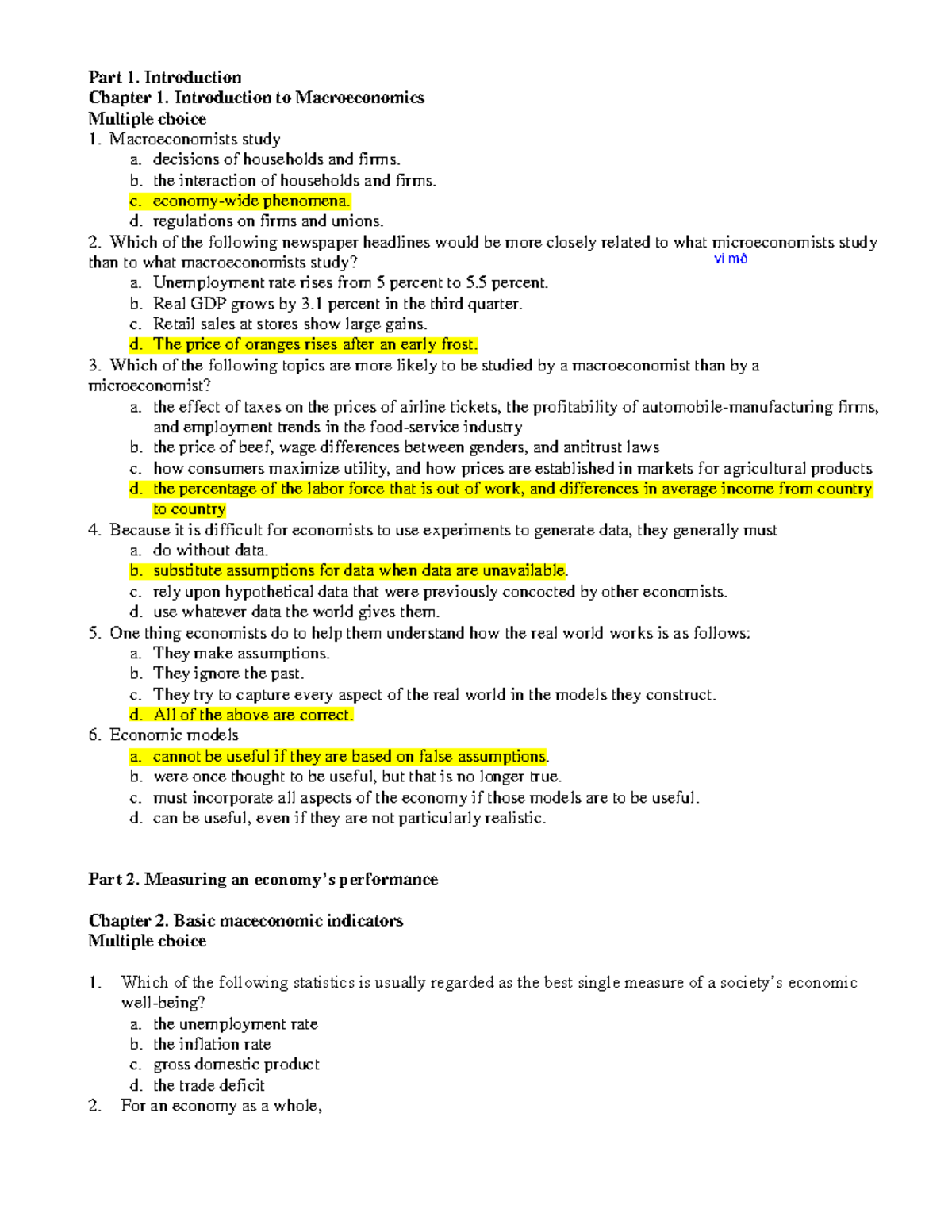 Problem set 1 2 - KTVM - Part 1. Introduction Chapter 1. Introduction to Macroeconomics Multiple ...
