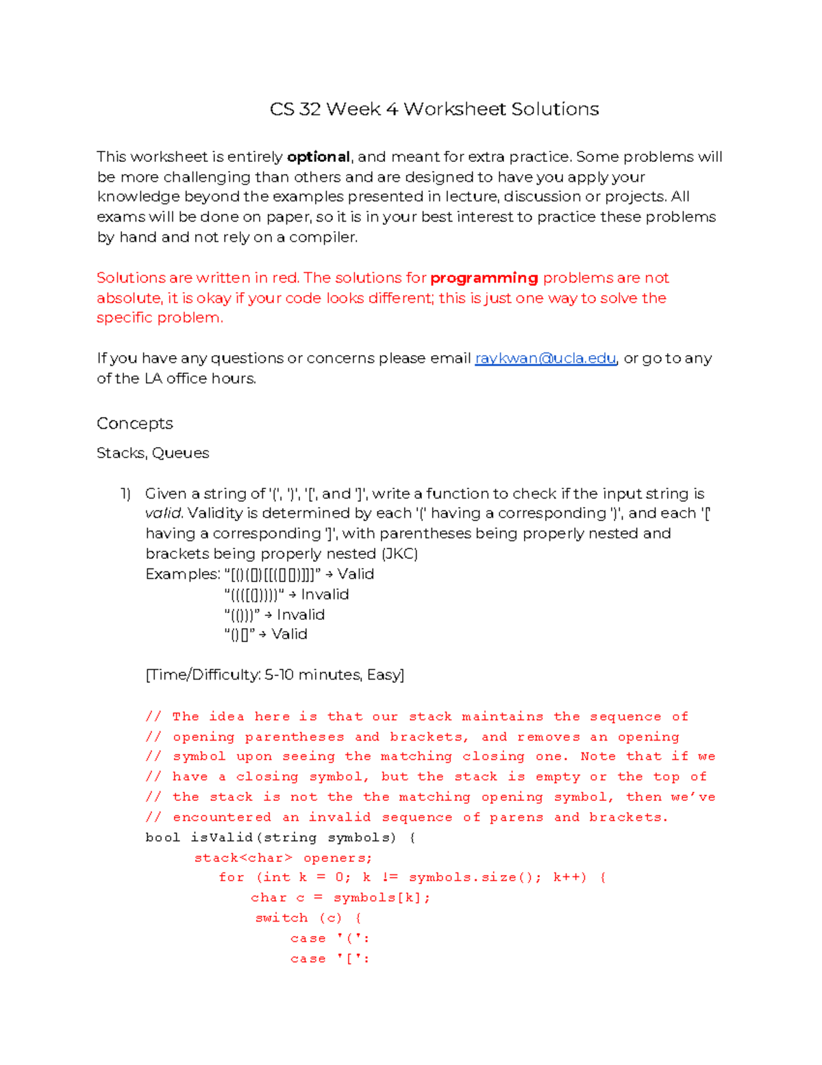 [CS 32 ] [Wk4] - Worksheet 4 - CS 32 Week 4 Worksheet Solutions This ...