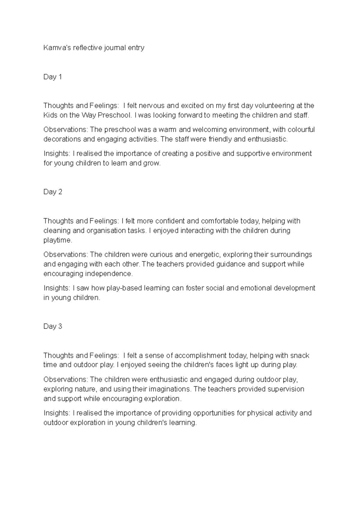 Reflective journal copy - Kamva’s reflective journal entry Day 1 ...