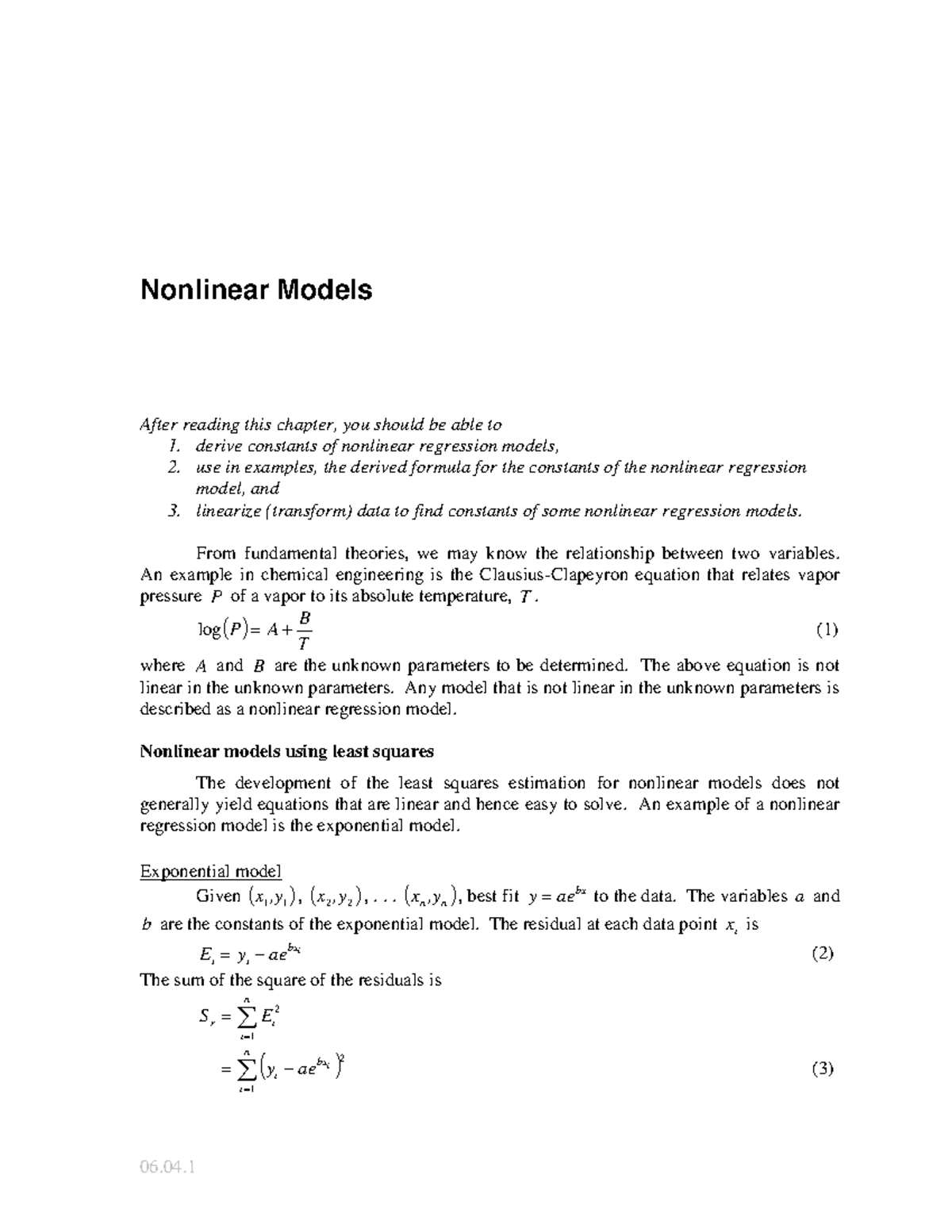 Nonlinear Models - my name is uetain - Nonlinear Models After reading ...