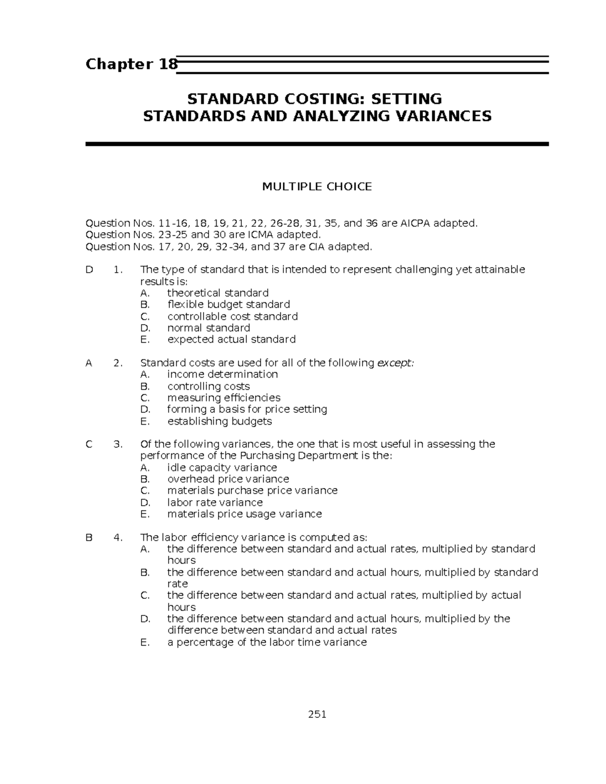 Standard Costing 1 - n/a - Chapter 18 STANDARD COSTING: SETTING STANDARDS AND ANALYZING ...