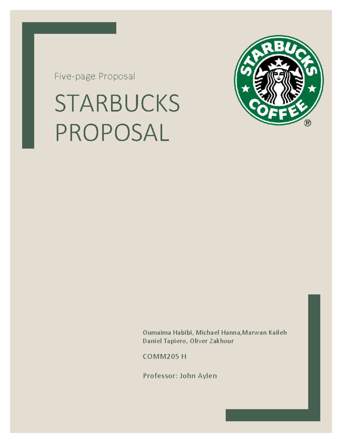 5 page memo - final paper - Five-page Proposal STARBUCKS PROPOSAL ...