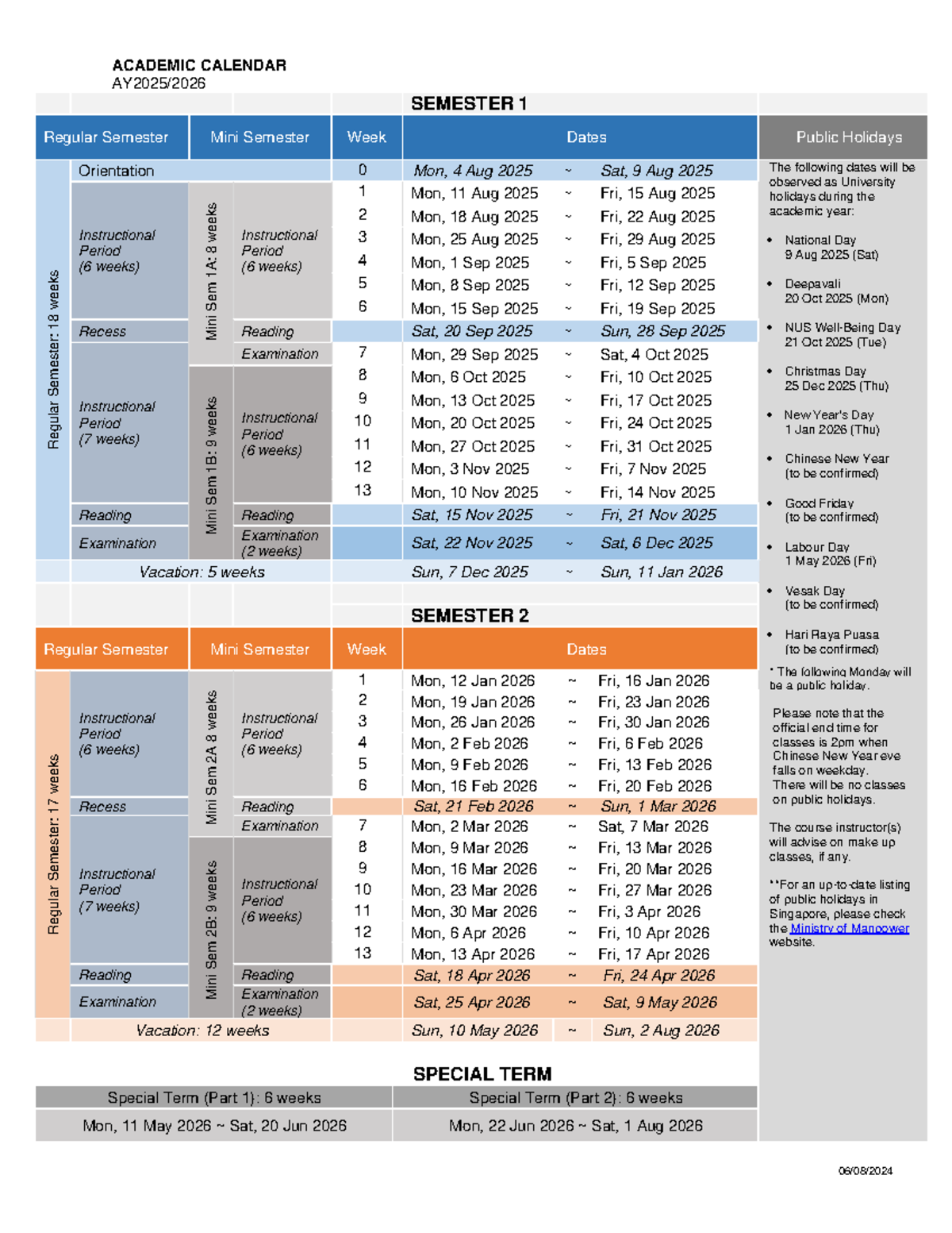 Ay2025-2026 - 2025/26 - ACADEMIC CALENDAR AY202 5 /202 6 06 / 08 /202 4 ...