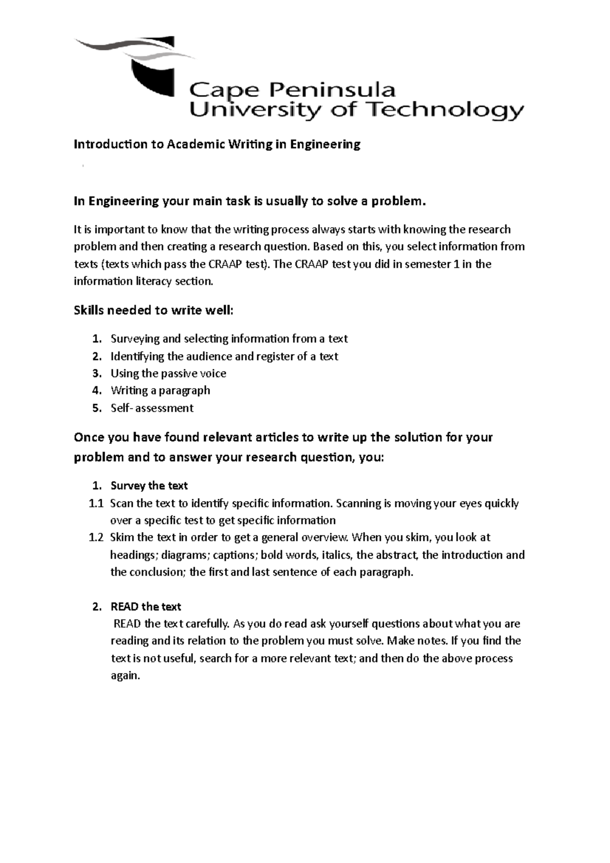 Introduction to writing as an Engineer - Introduction to Academic ...