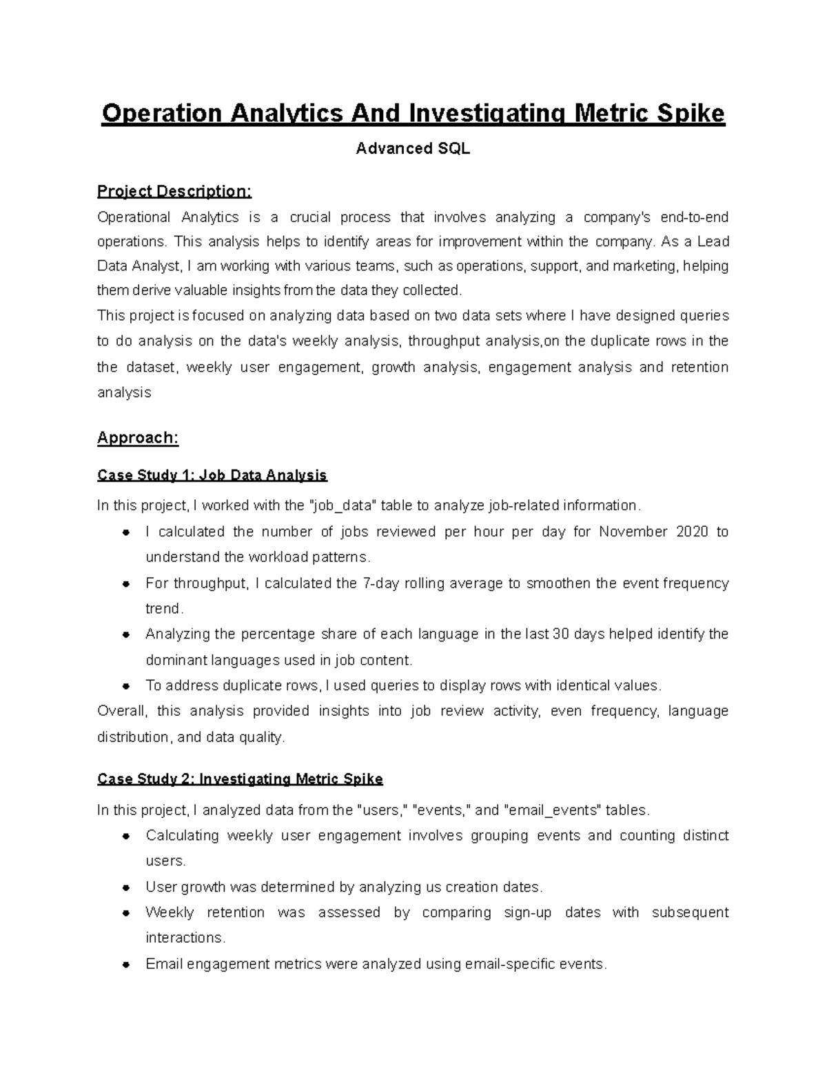 Operation Analytics And Investigating Metric Spike - This analysis ...