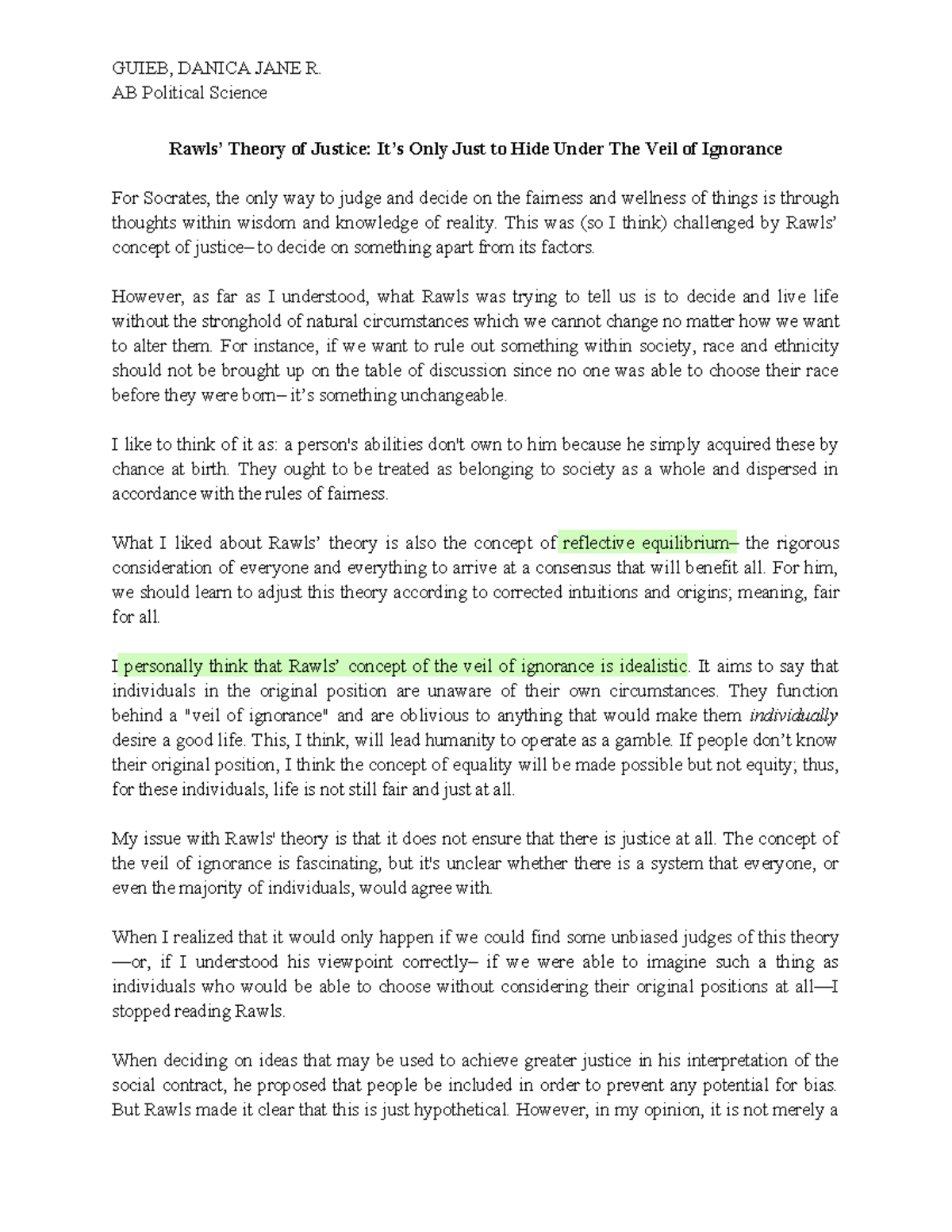 Rawls’+Theory+of+Justice +It’s+Only+Just+to+Hide+Under+The+Veil+of ...