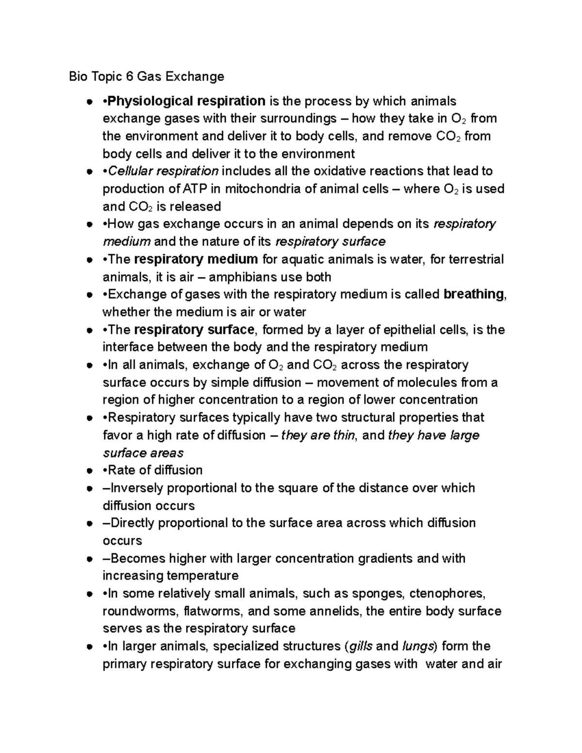 Bio Topic 6 Gas Exchange - Bio Topic 6 Gas Exchange • Physiological ...