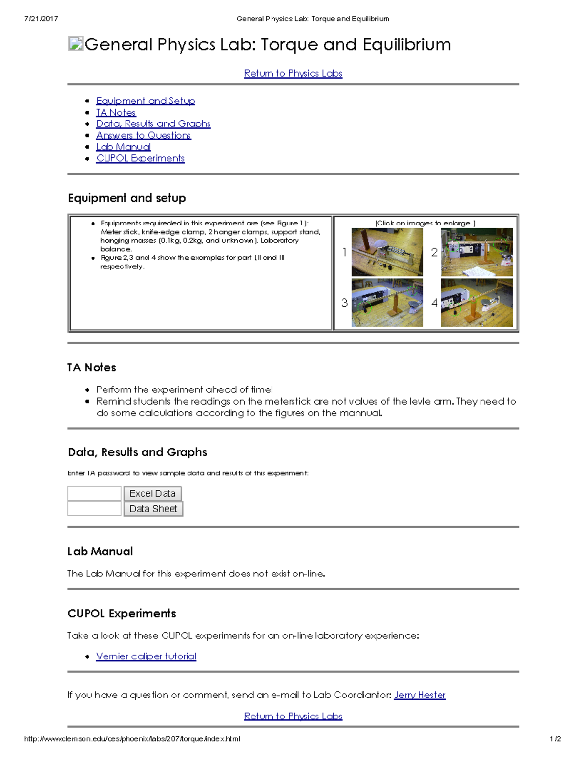 General Physics Lab Torque and Equilibrium - 7/21/2017 General Physics ...