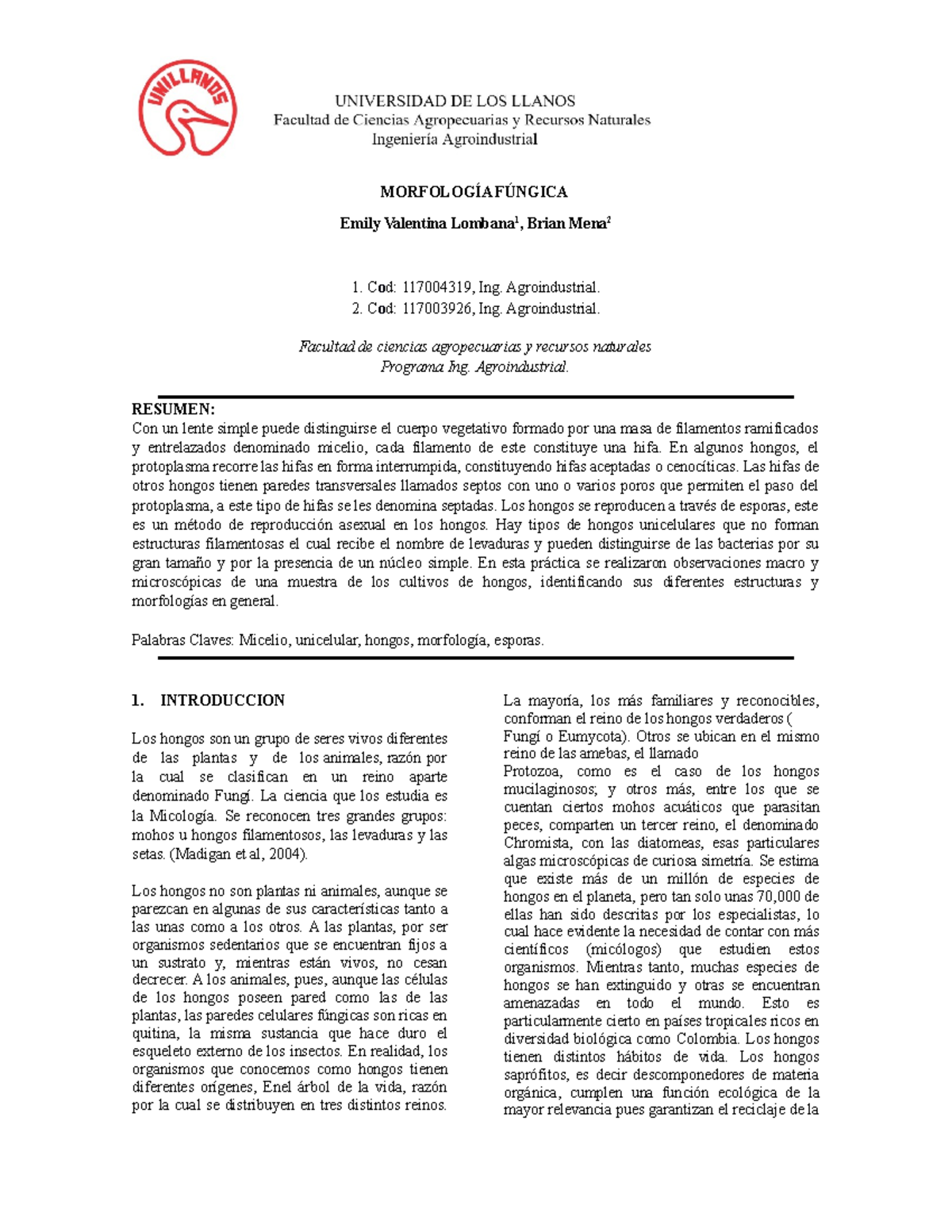 Morfología Fúngica informe 2 - MORFOLOGÍA FÚNGICA Emily Valentina ...