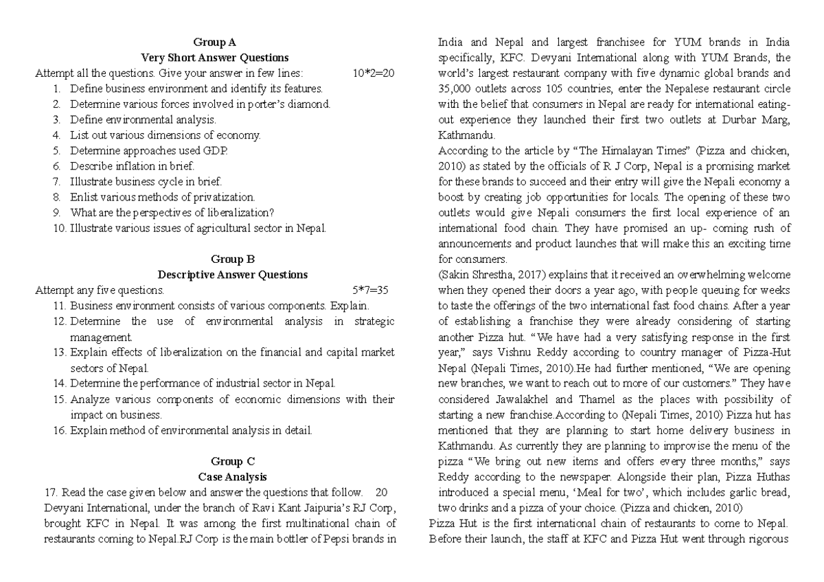 Mid Term Format Question - Group A Very Short Answer Questions Attempt ...