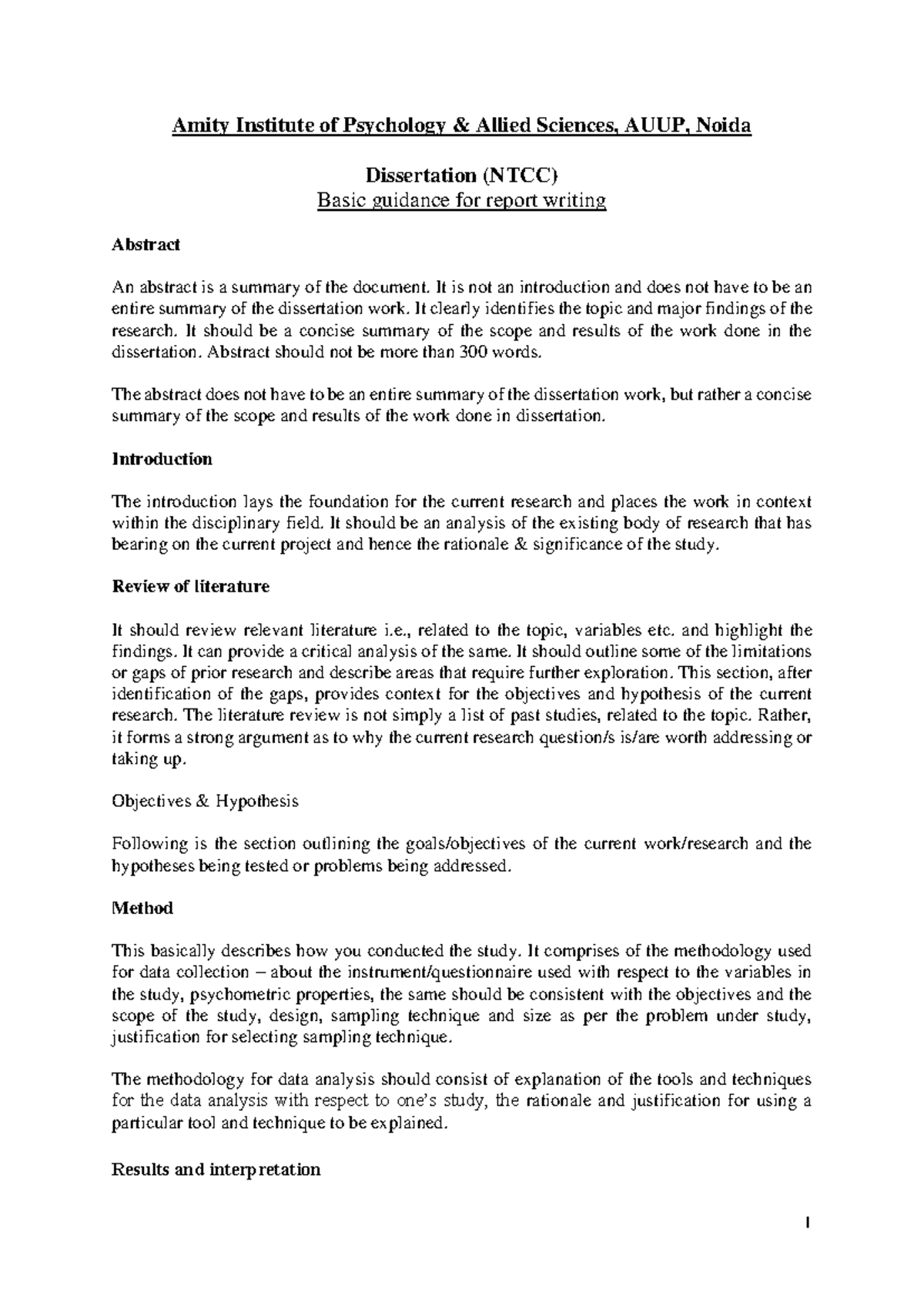 Dissertation-Basic guidance for research report writing - 1 Amity ...