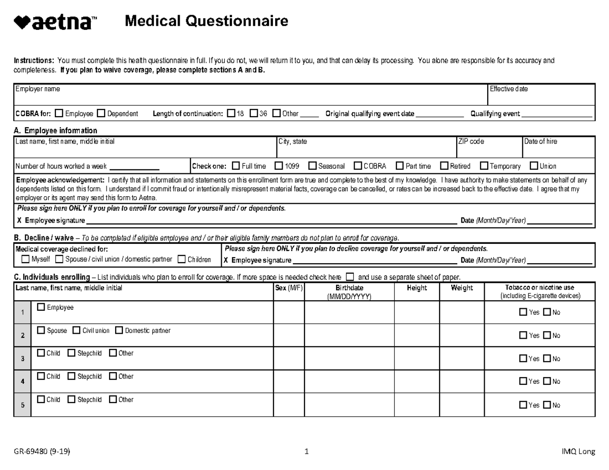 Medical Questionnaire - Medical Questionnaire Instructions: You must ...