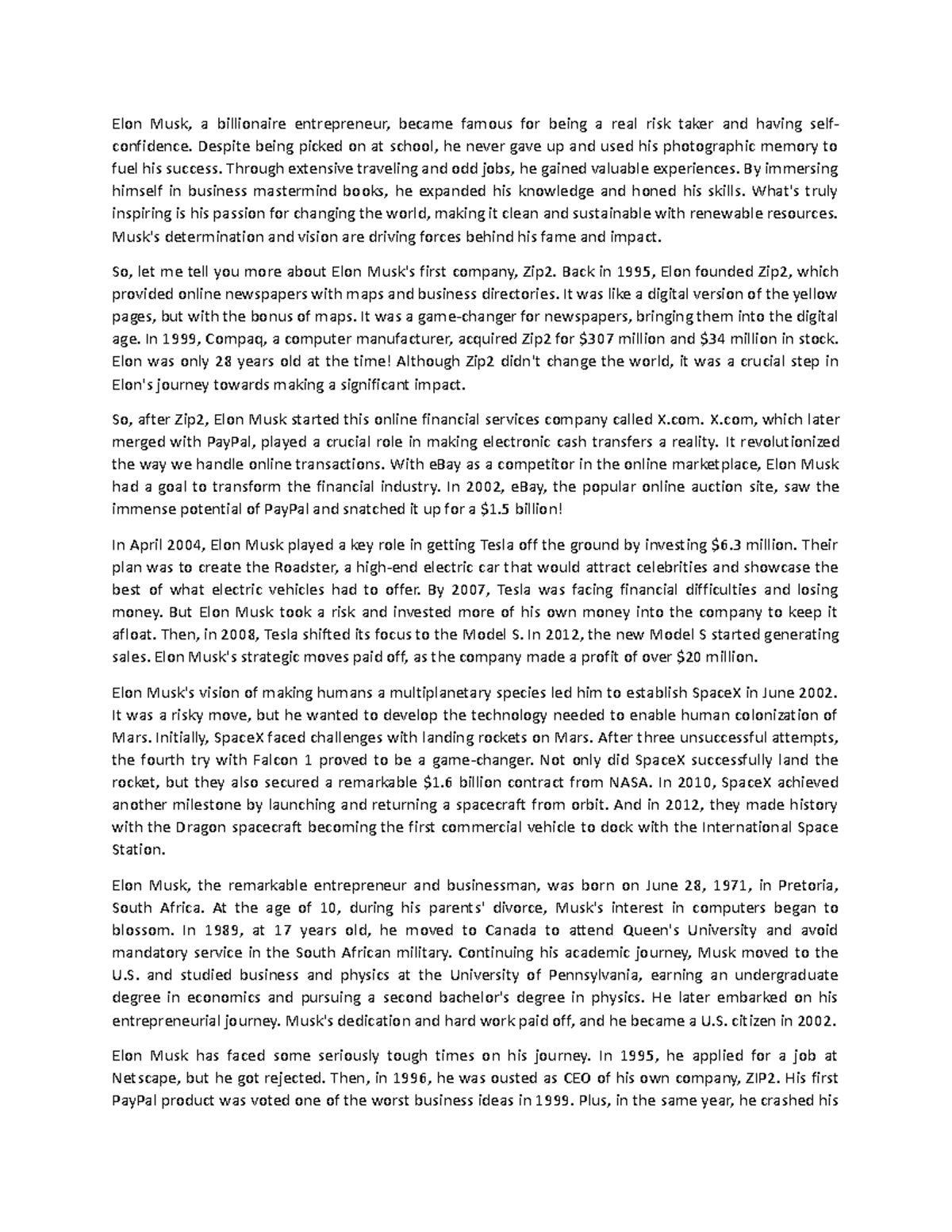 Elon Musk script - who is Elon Musk? - Elon Musk, a billionaire ...