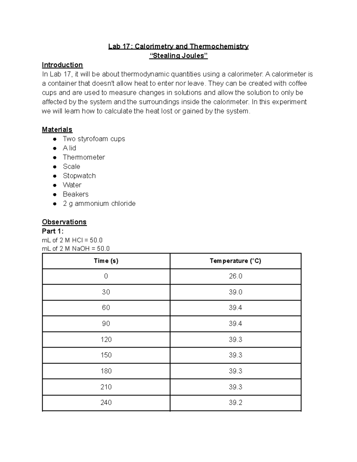Thermochemistry Calorimetry Lab at Ryan Hannum blog