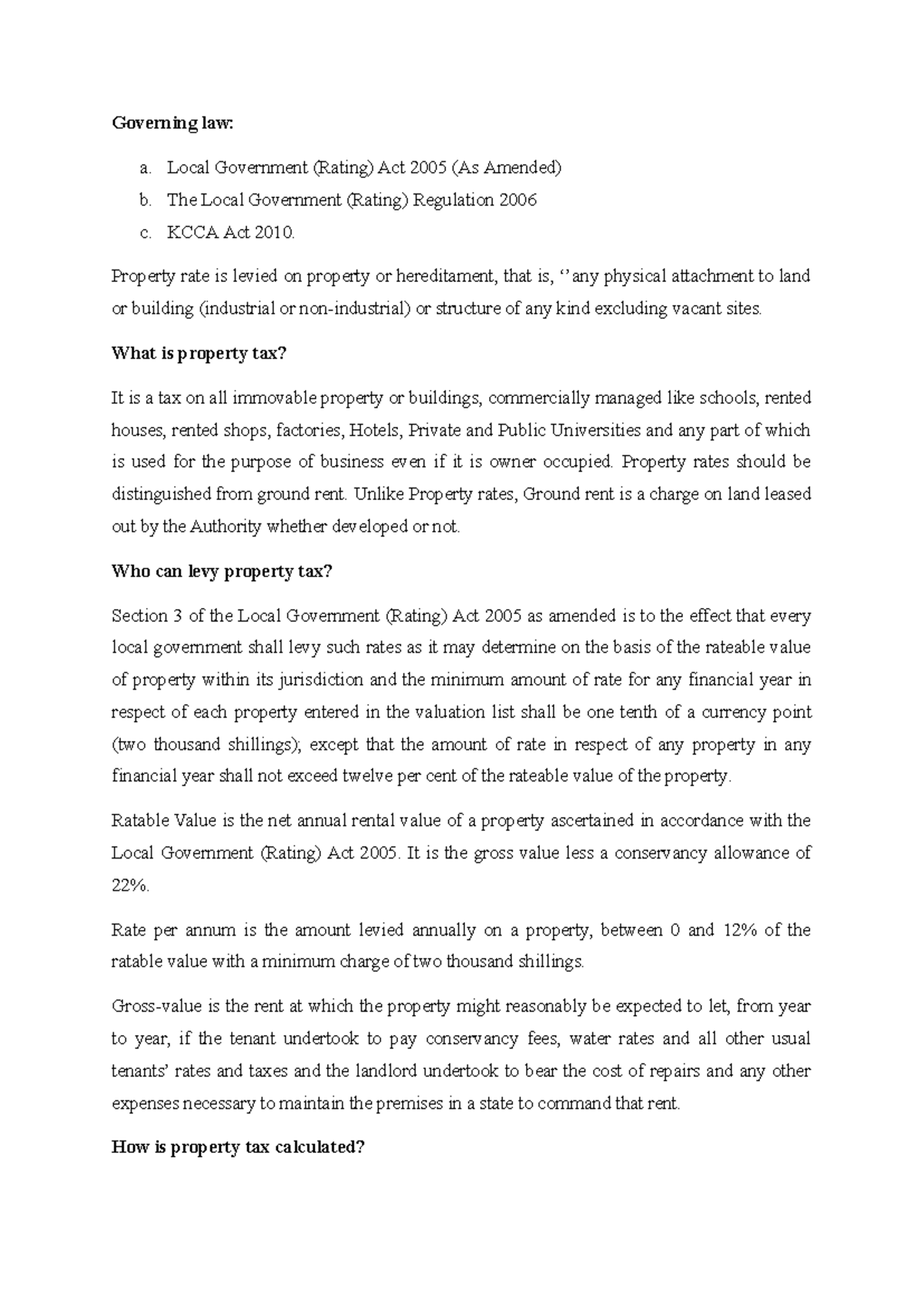 Property Tax Research - Copy - Governing law: a. Local Government ...